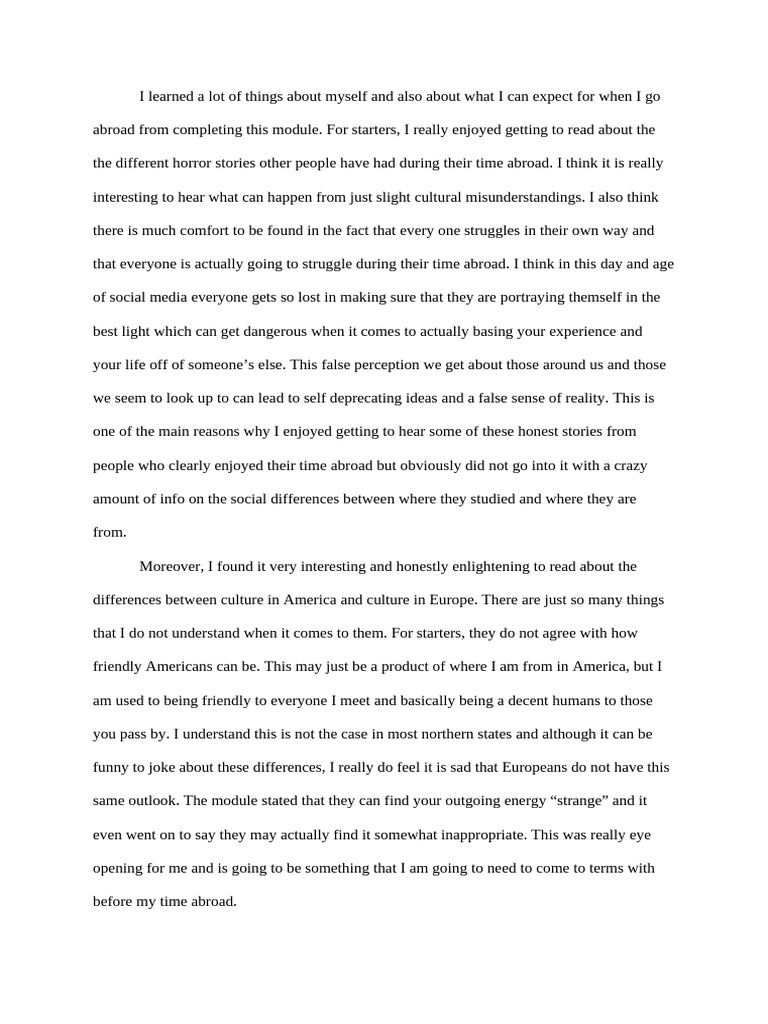 Molly Hubbard- Cross Cultural Reflection | PDF | Experience