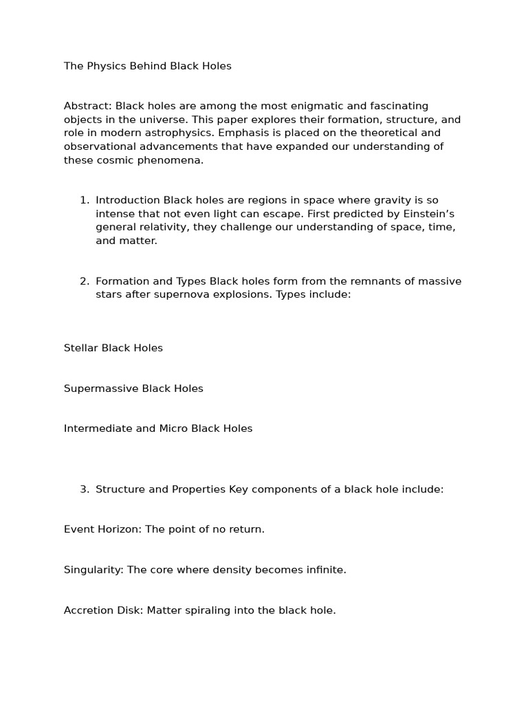 The Physics Behind Black Holes | PDF