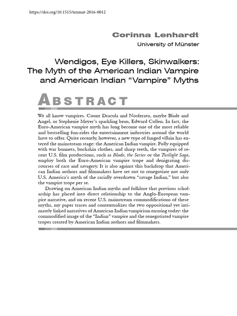 American Indian Vampire Myths Explained | PDF