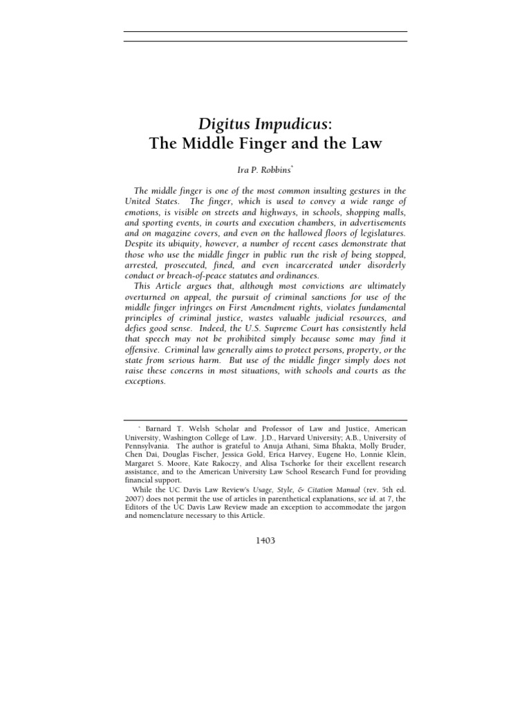 Middle Finger and The Law | PDF | First Amendment To The United States ...