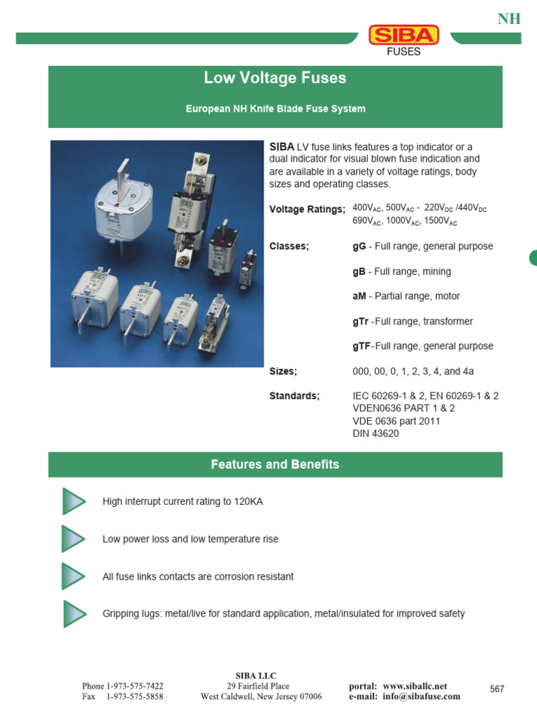 SIBA Low Voltage Fuse Links Overview | PDF | Fuse (Electrical ...