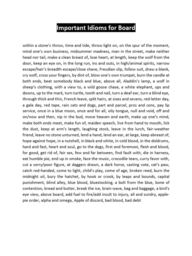 Important Idioms for Board _ 2nd Year | PDF