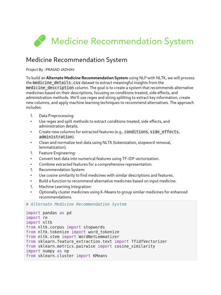 ? AI-Powered Medicine Recommendation System | PDF