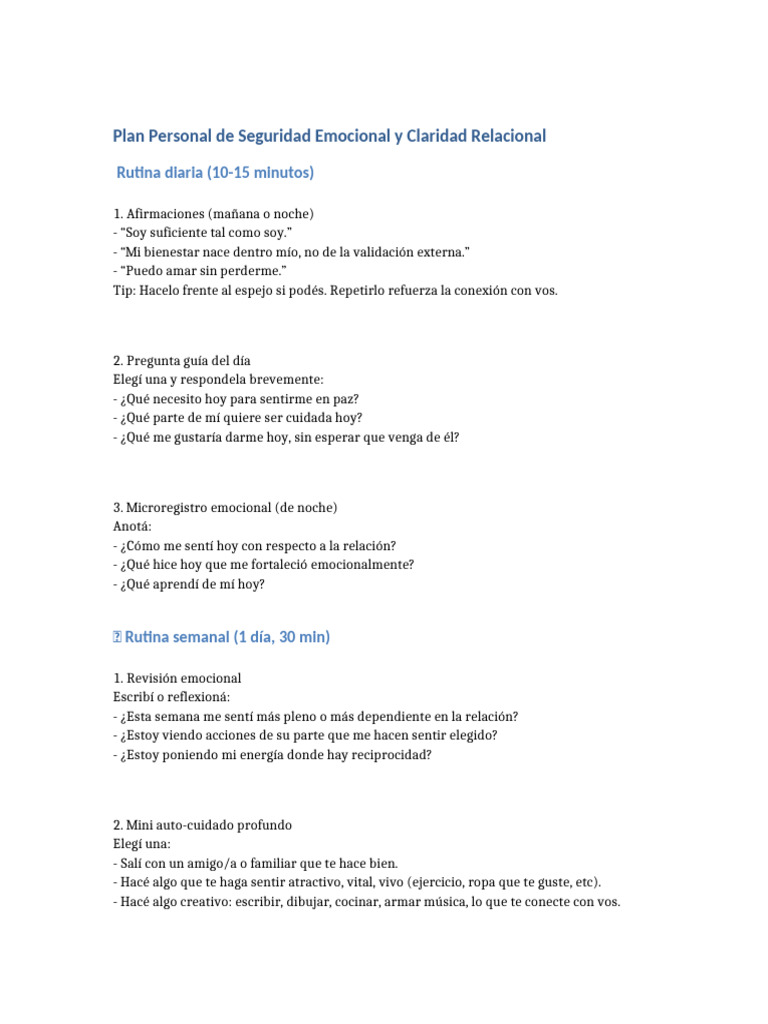 Plan de Seguridad Emocional y Relacional | PDF