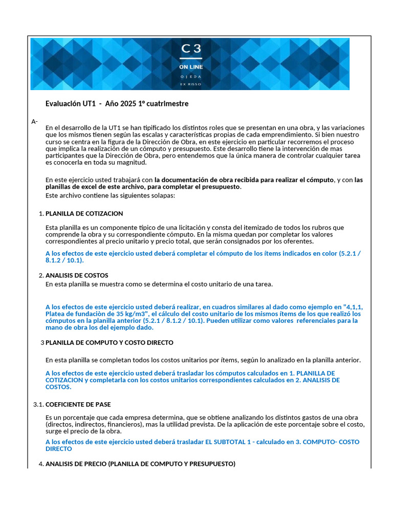 Evaluación UT1: Cómputo y Presupuesto 2025 | PDF | Presupuesto ...