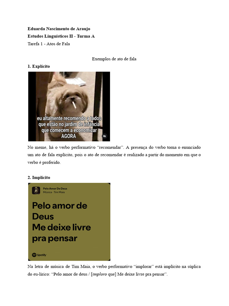 Tarefa 1 - atos de fala | PDF