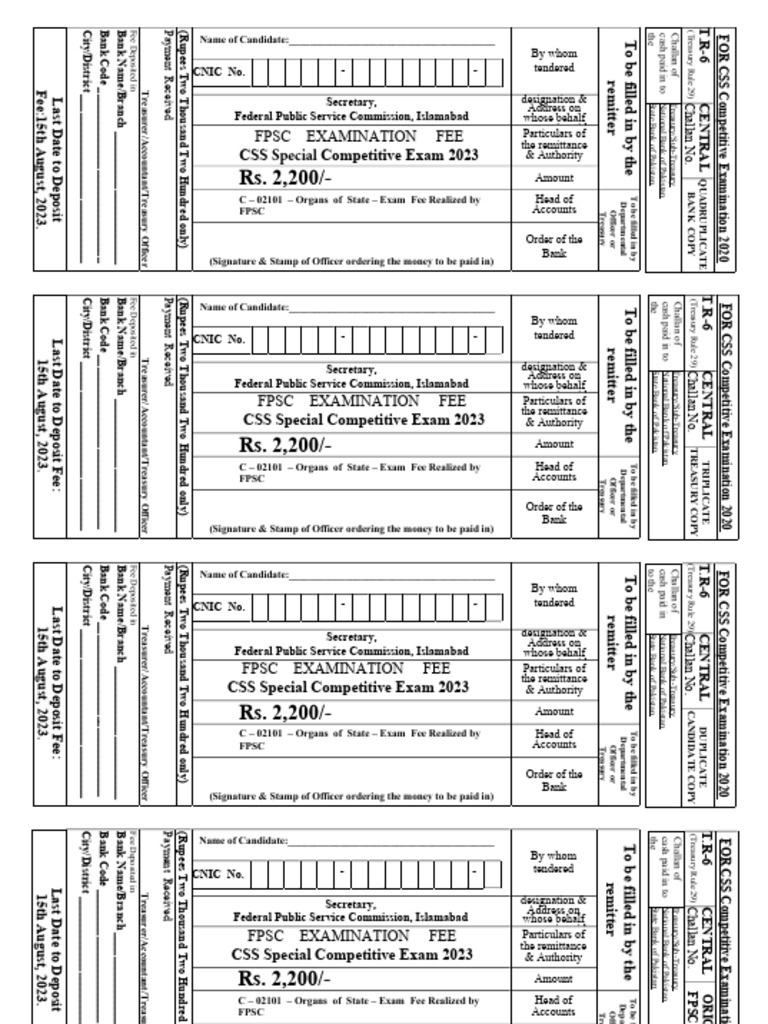 FPSC FEE Challan CSS Special 2023 | PDF | Public Sphere | Government Of ...