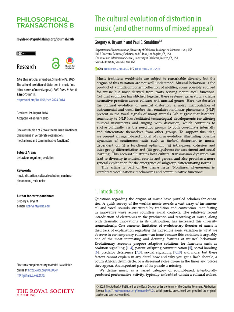 Smaldino - The Cultural Evolution of Distortion in Music | PDF ...