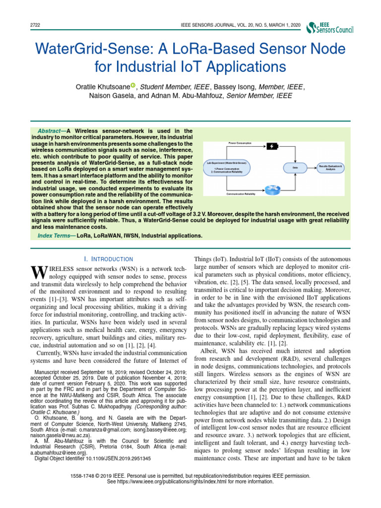 WaterGrid-Sense A LoRa-Based Sensor Node For Industrial IoT Applications | PDF | Wireless Sensor ...
