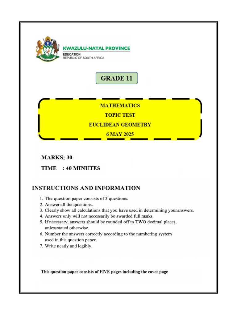 Grade 11 Topic Test - Euclidean Geometry | PDF | Circle | Geometry
