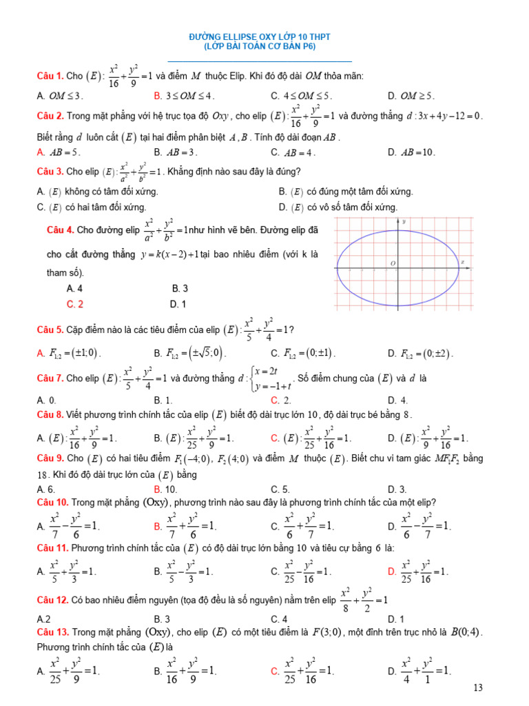 He Thong Bai Tap Trac Nghiem Ba Duong Conic Trang | PDF