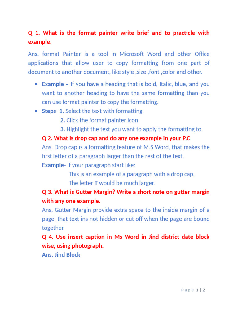 M.S Word Basic Question | PDF