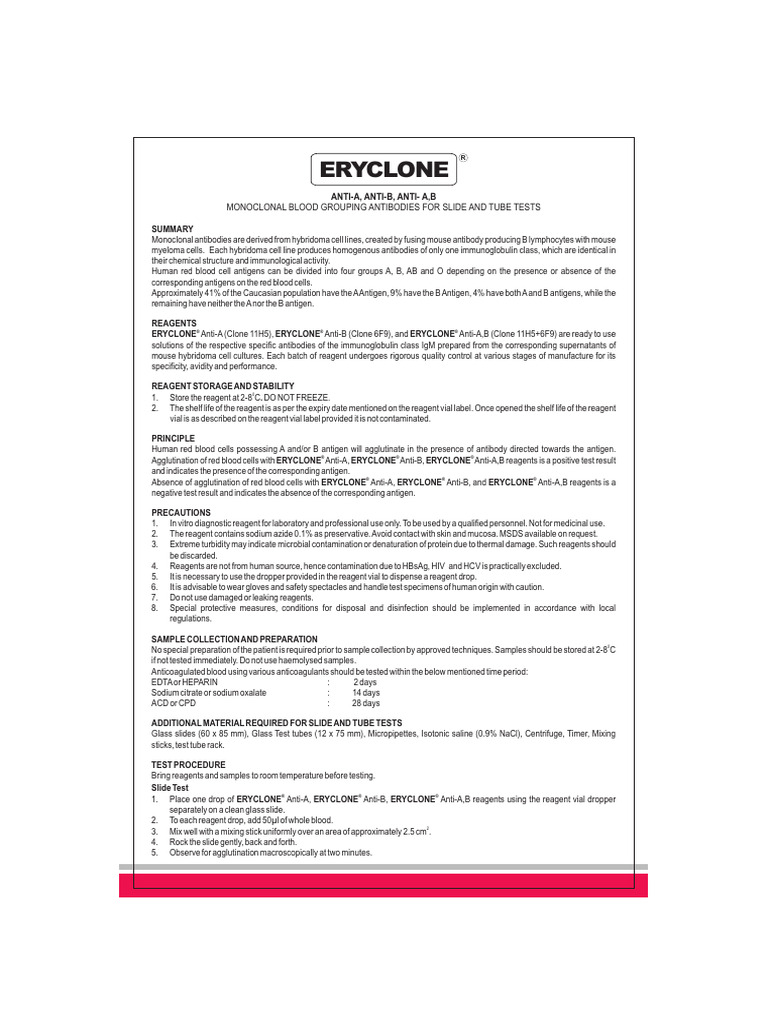 Eryclone ANTI-A ANTI-B ANTI-AB | PDF | Antibody | Immunology
