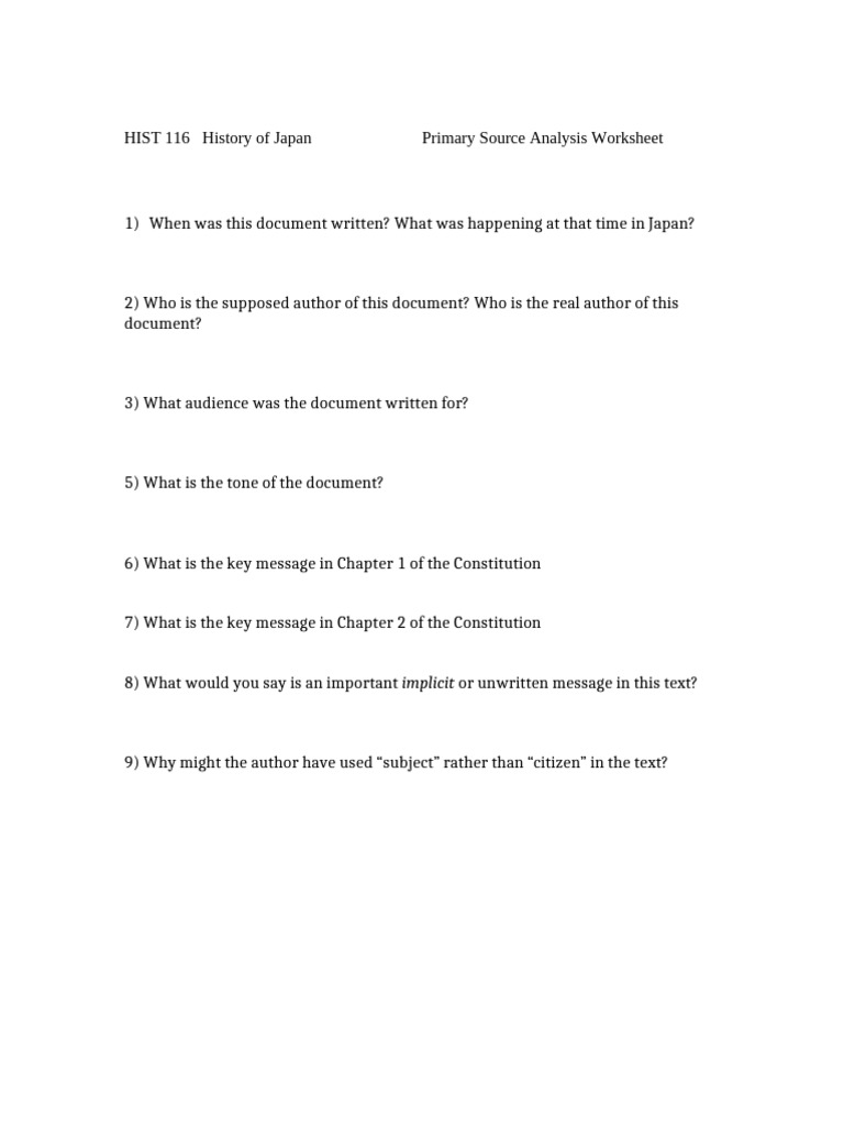 HIST 116 Primary Source Analysis Constitution of Japan 1889 | PDF