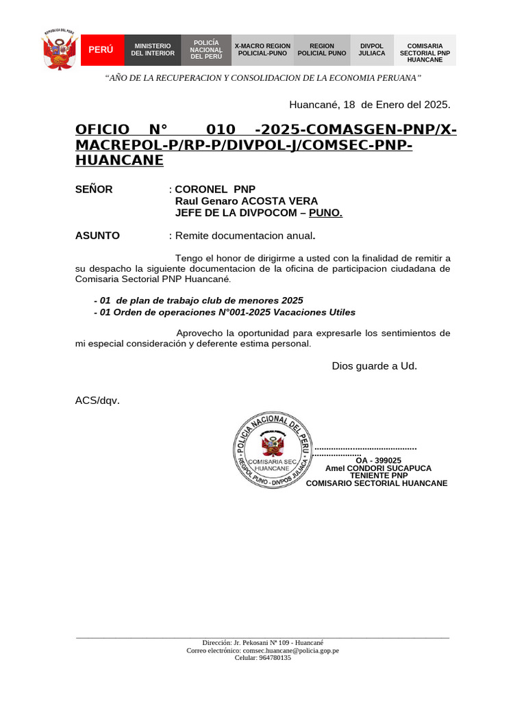 Oficio Solicita Sistema Cavero | PDF | Perú | Cumplimiento de la ley