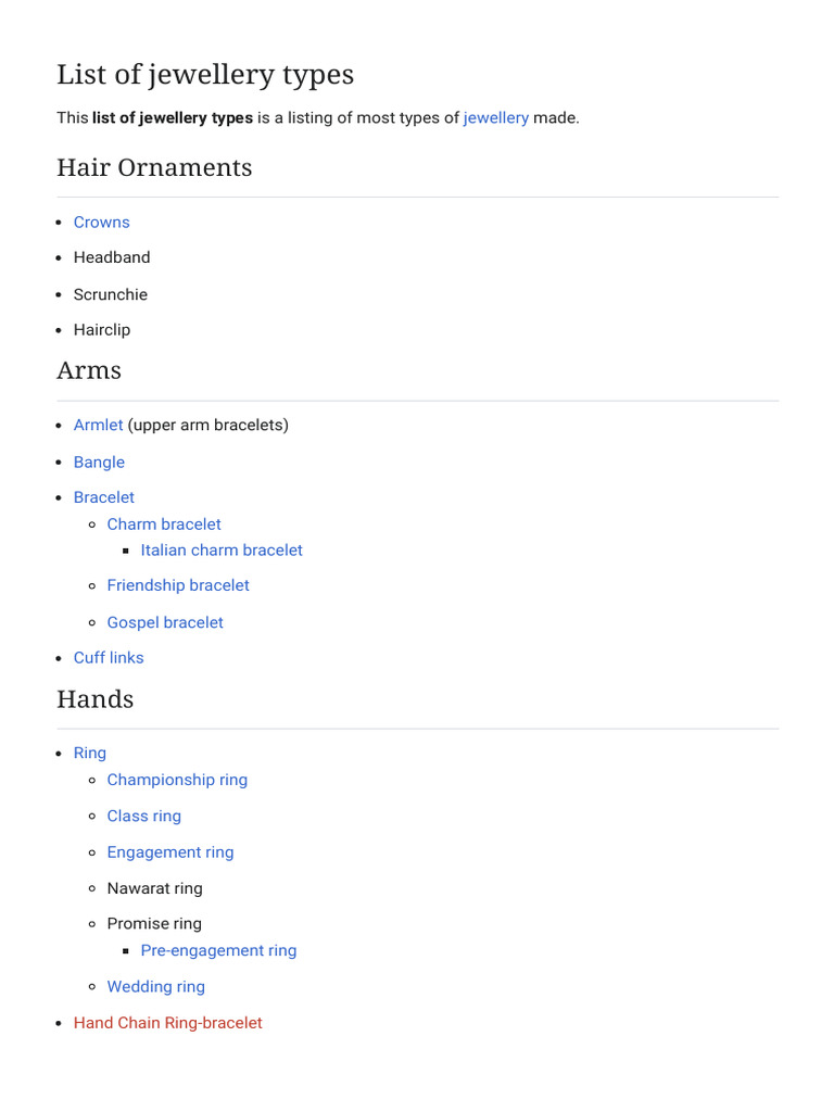 List of Jewellery Types - Wikipedia | PDF