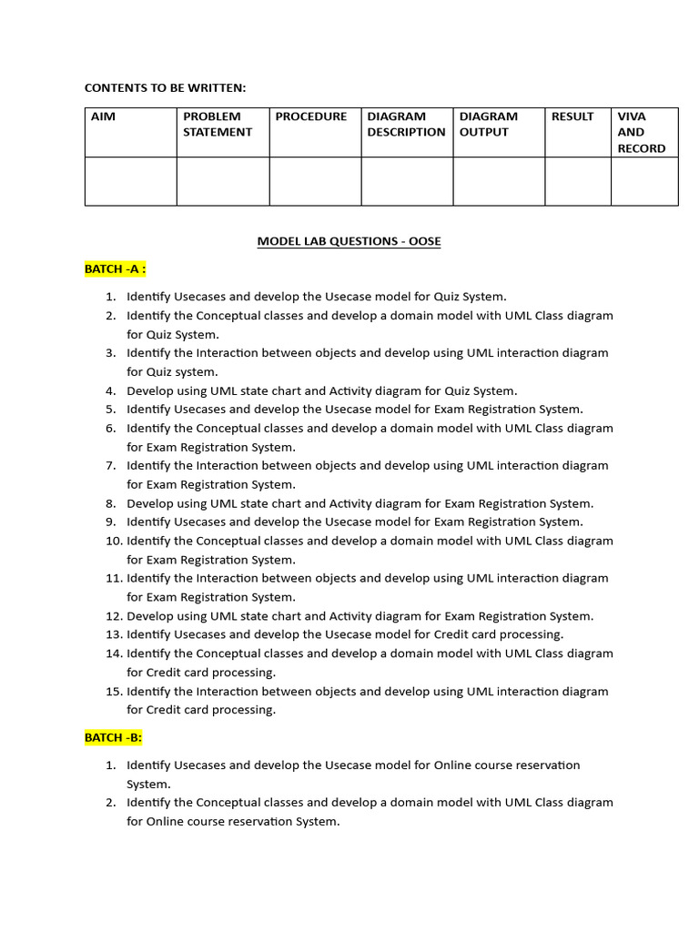 Ccs356 Oose Model Lab Questions | PDF | Unified Modeling Language | Use Case