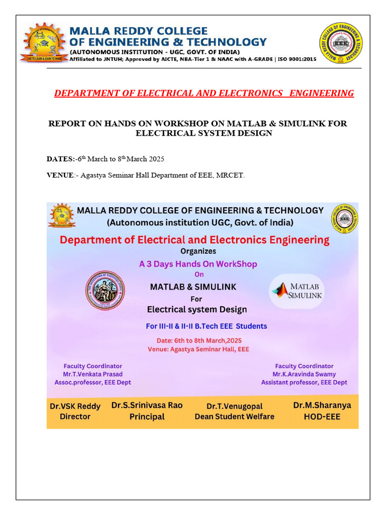 Hands On Workshop On Matlab & Simulink For For Electrical System Design ...