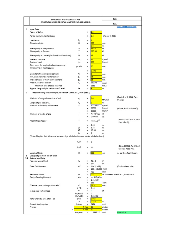 Pile Test Load Design - 600dia | PDF | Deep Foundation | Young's Modulus