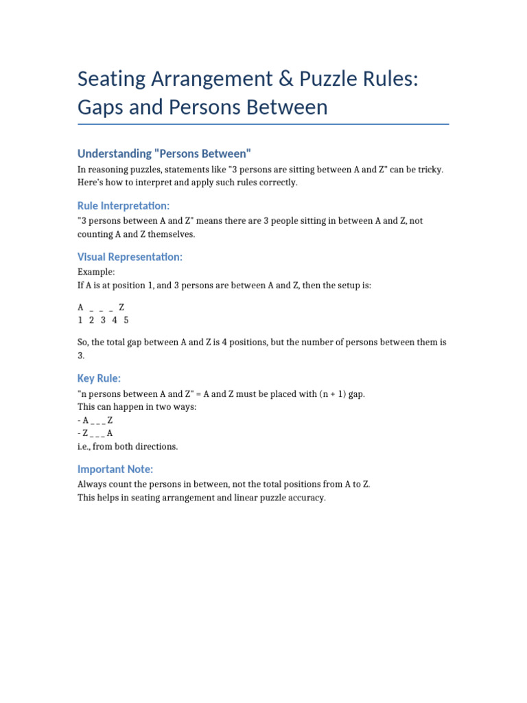 Seating Arrangement Puzzle Rules Explained | PDF