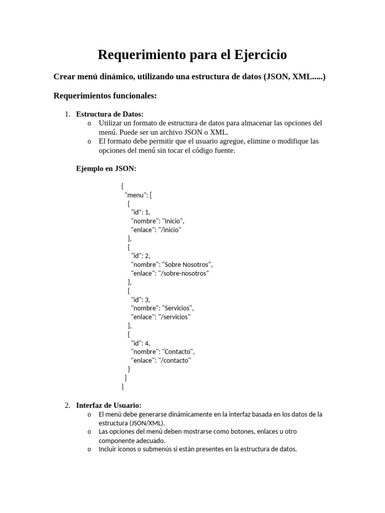 Requerimiento para El Ejercicio | PDF | Json | Xml