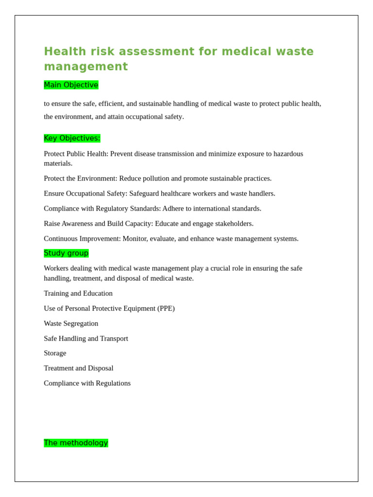 Medical Waste Management Risk Assessment | PDF