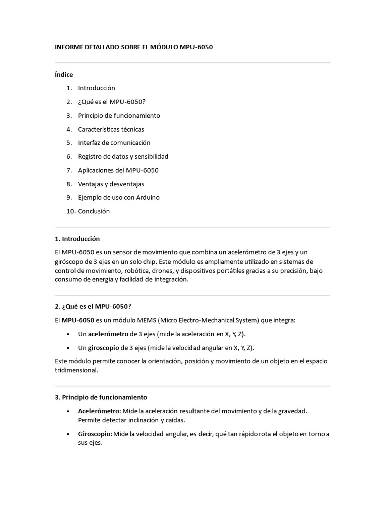 Informe Detallado Sobre El Módulo Mpu | PDF | Sensor | Acelerómetro