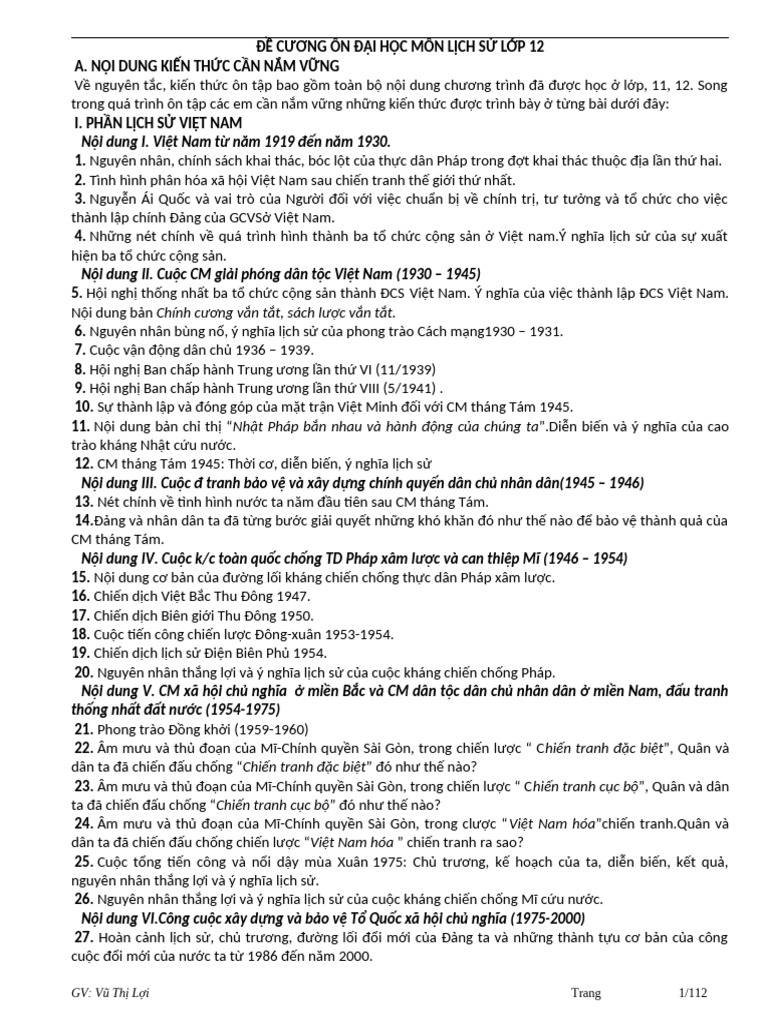 De Cuong Lich Su THPT 2021 2022 Gianh Cho Hs | PDF