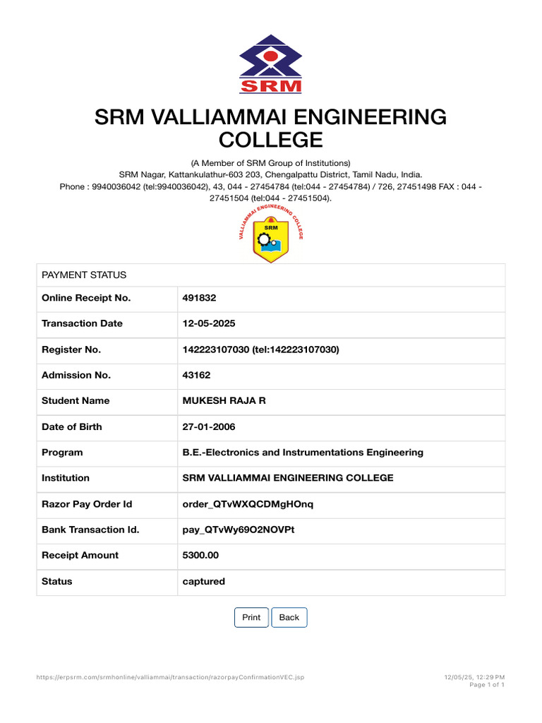 SRM VEC Payment Status | PDF