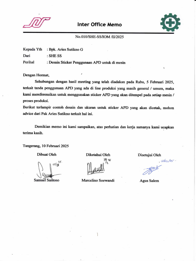 Memo Desain Sticker Penggunaan APD Untuk Di Mesin - 0001 | PDF