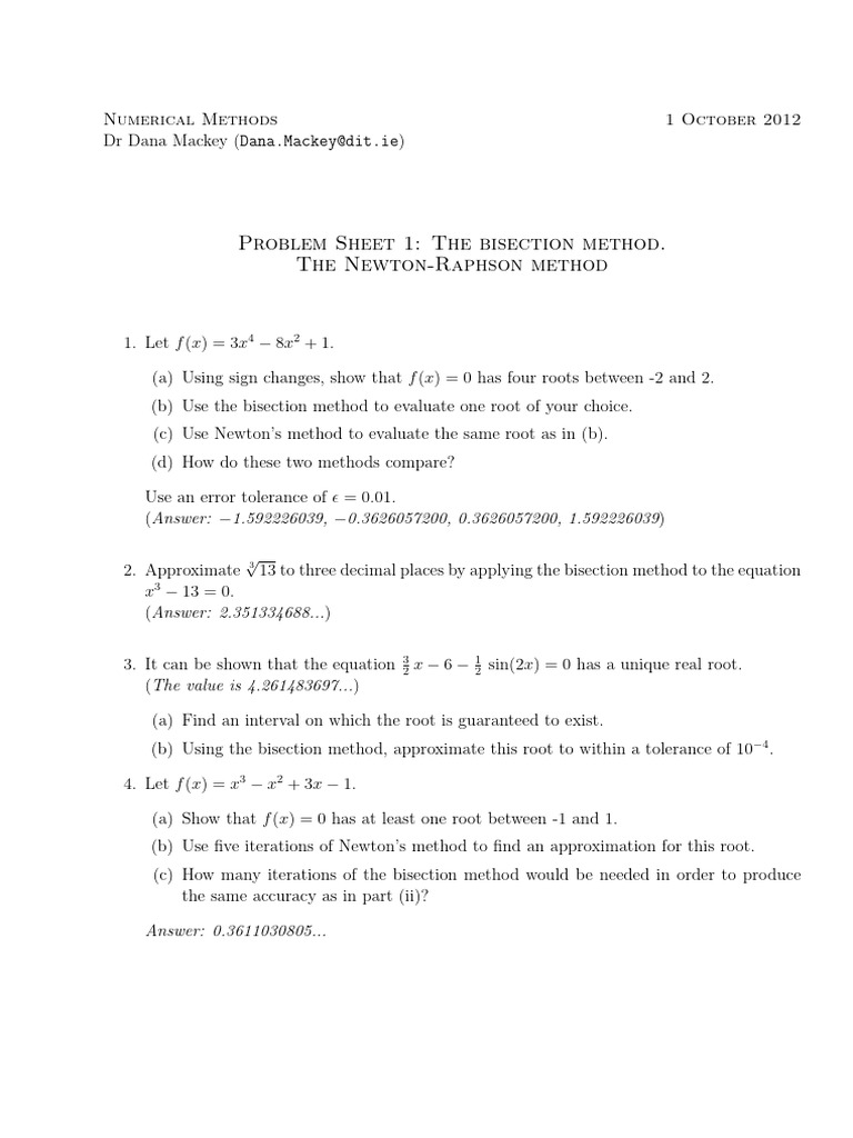 Bisection and Newton-Raphson Methods | PDF
