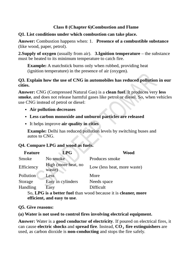 Class 8 (Chapter 6) Combustion and Flame | PDF | Combustion | Fires