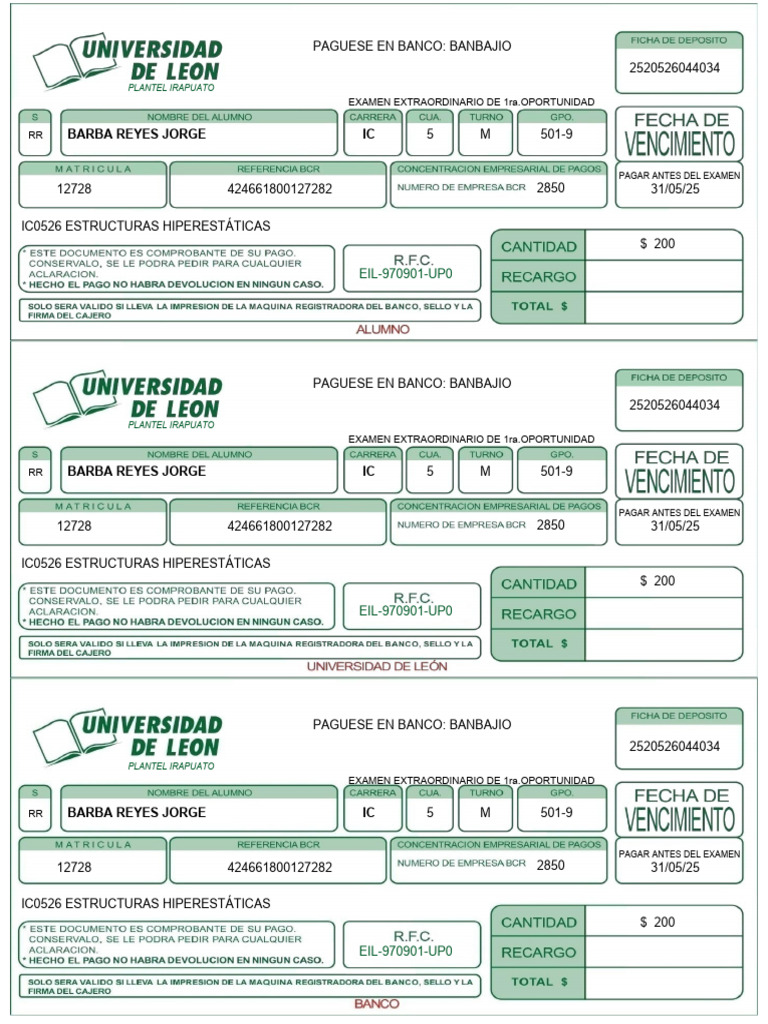 Barba Reyes Jorge IC: EIL-970901-UP0 | PDF
