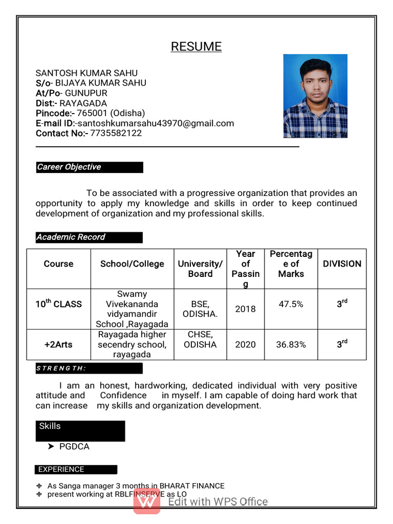 SANTOSH Kumar Sahu Resume | PDF