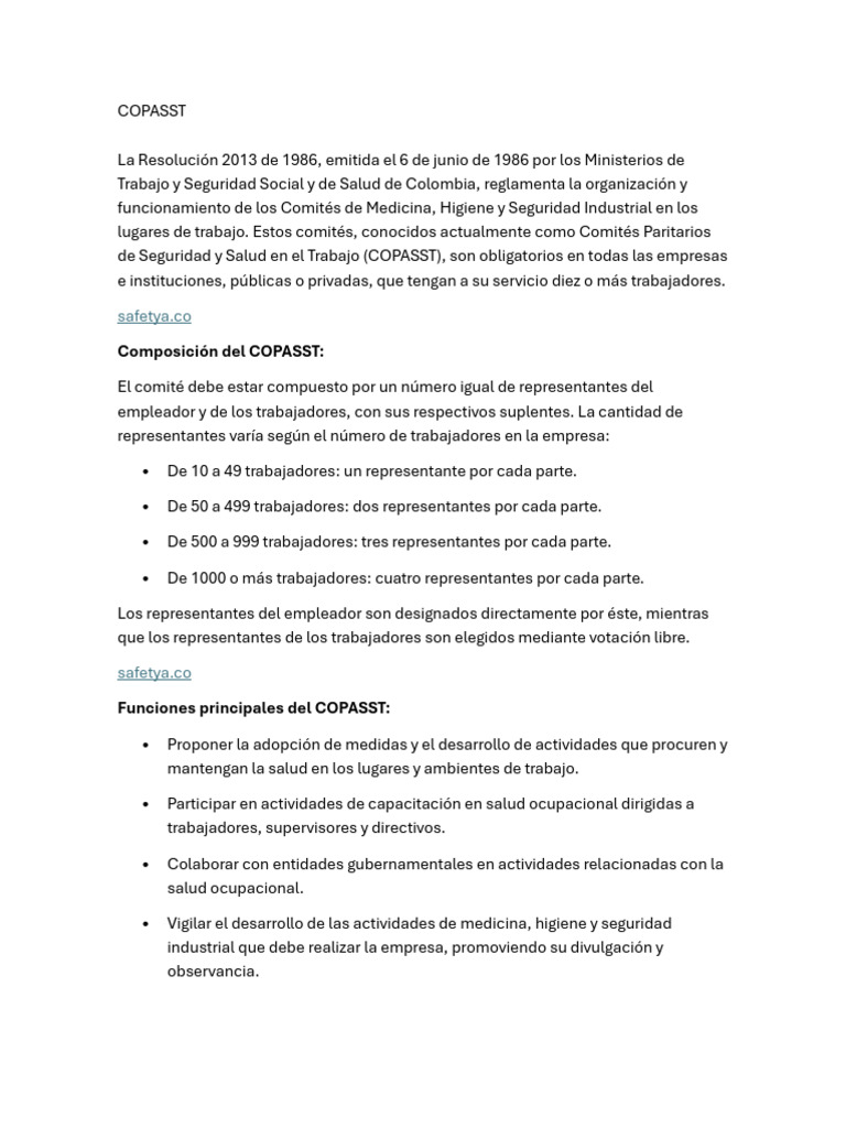COPASST | PDF | Seguridad y salud ocupacional