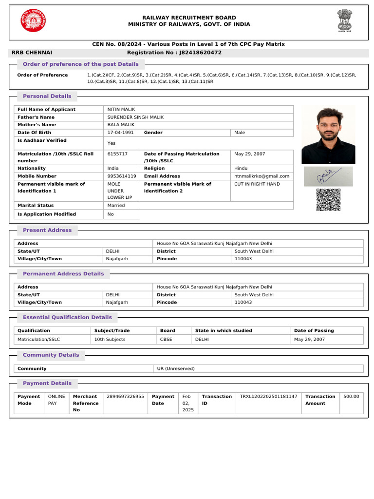Order of Preference of The Post Details: Railway Recruitment Board ...