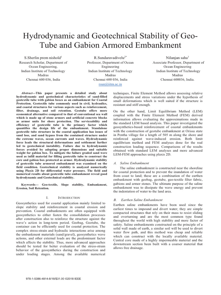 Hydrodynamic and Geotechnical Stability of Geo-Tube and Gabion Armored ...