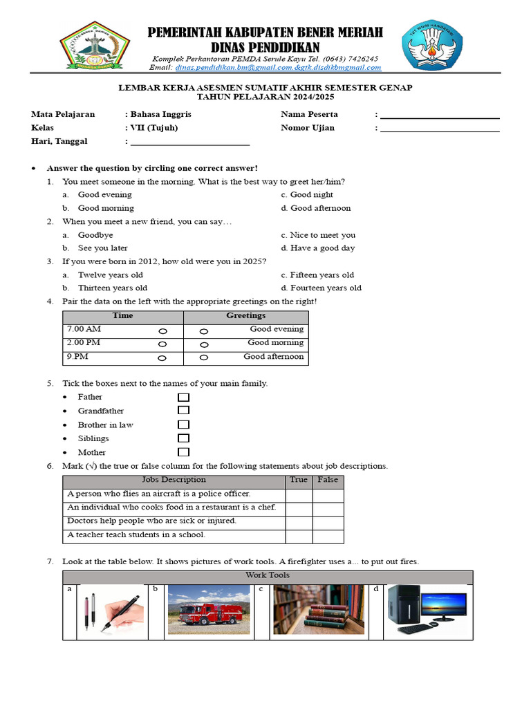 Soal Kelas 7 Asesmen Akhir Semester Genap TP 2024-2025 | PDF