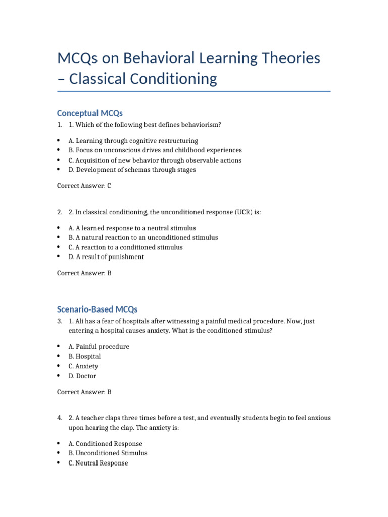 Behavioral Theories MCQ | PDF