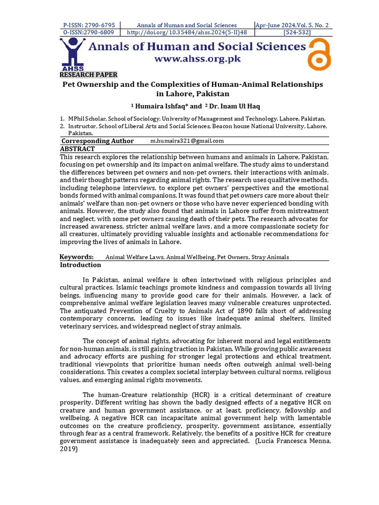 Pet Ownership and The Complexities of Human-Animal Relationships in ...