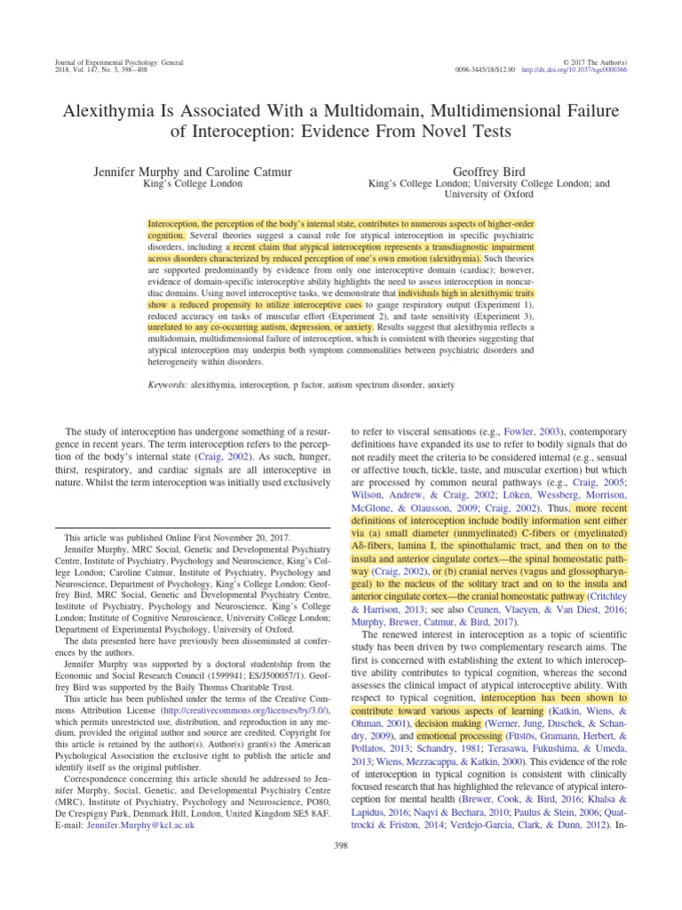 Alexithymia | PDF | Autism | Experiment