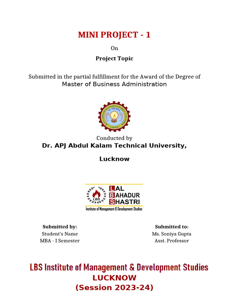 Cover Page For Mini Project | PDF