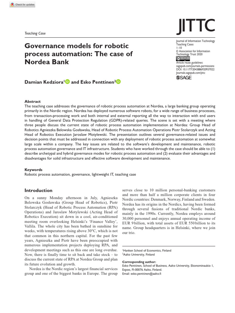 RPA Governance at Nordea Bank Case Study | PDF | Desktop Virtualization ...