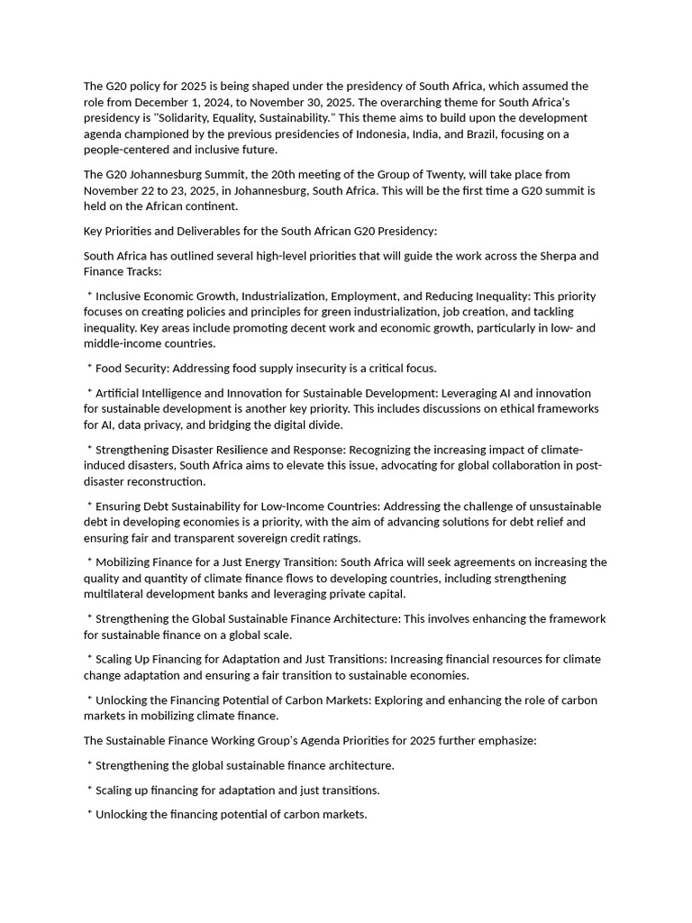 G20 2025: Solidarity and Sustainability Theme | PDF | Sustainability ...