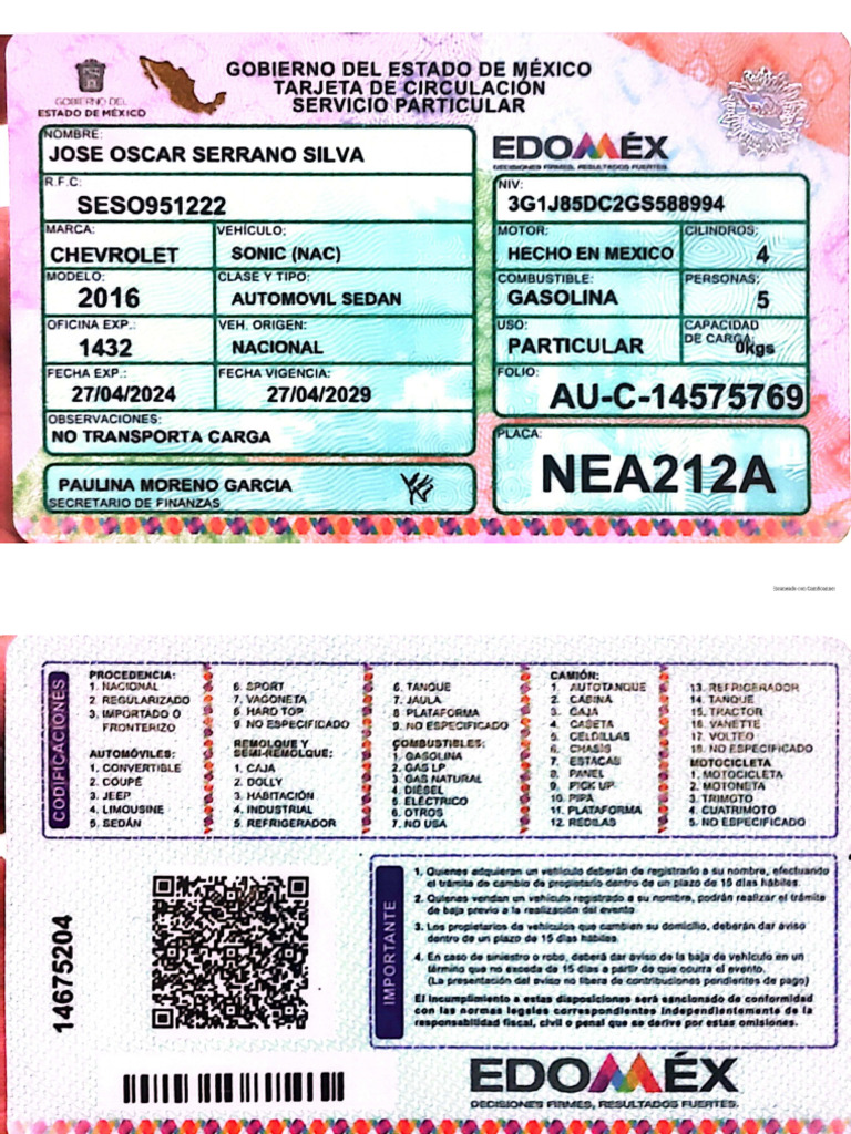 Tarjeta Circulacion Edomex | PDF