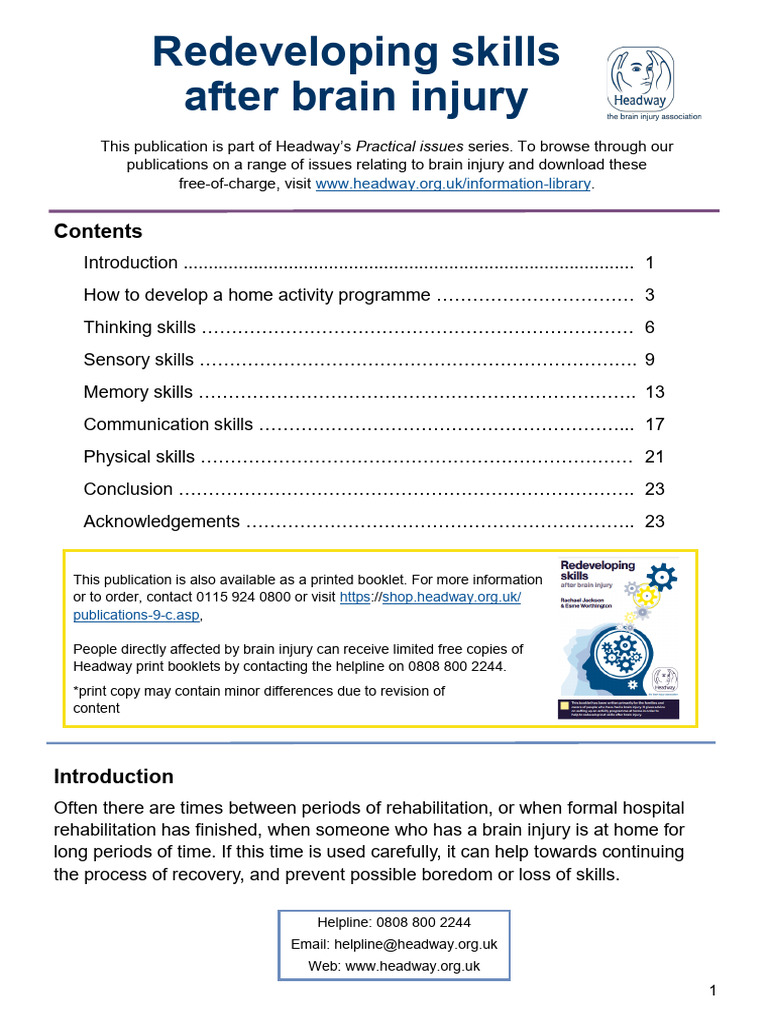 Redeveloping Skills After Brain Injury | PDF | Perception | Menu