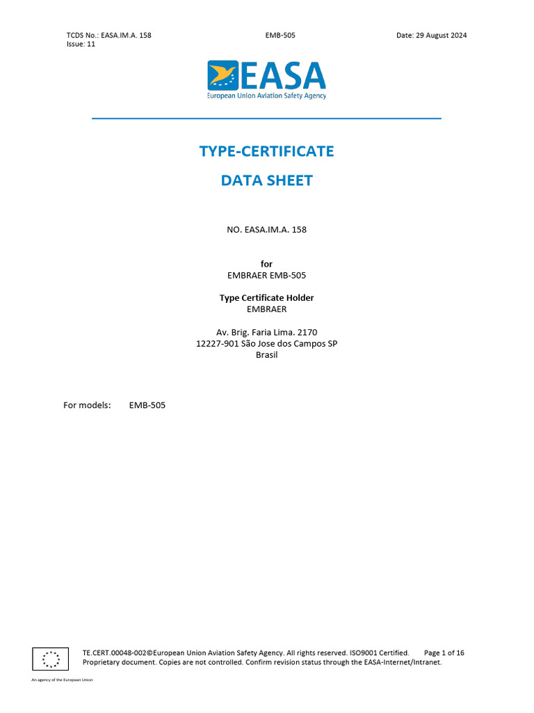 Embrarer 300 Easa Type Certificate | PDF | Aerospace Engineering ...