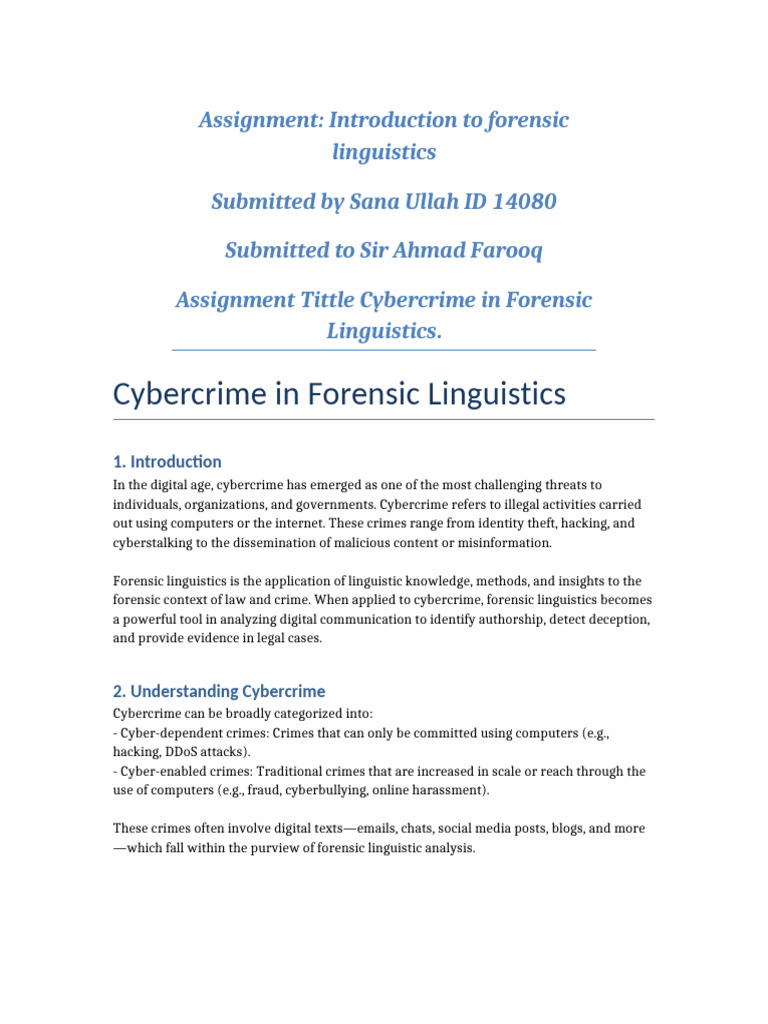 Cybercrime in Forensic Linguistics | PDF | Cybercrime | Linguistics