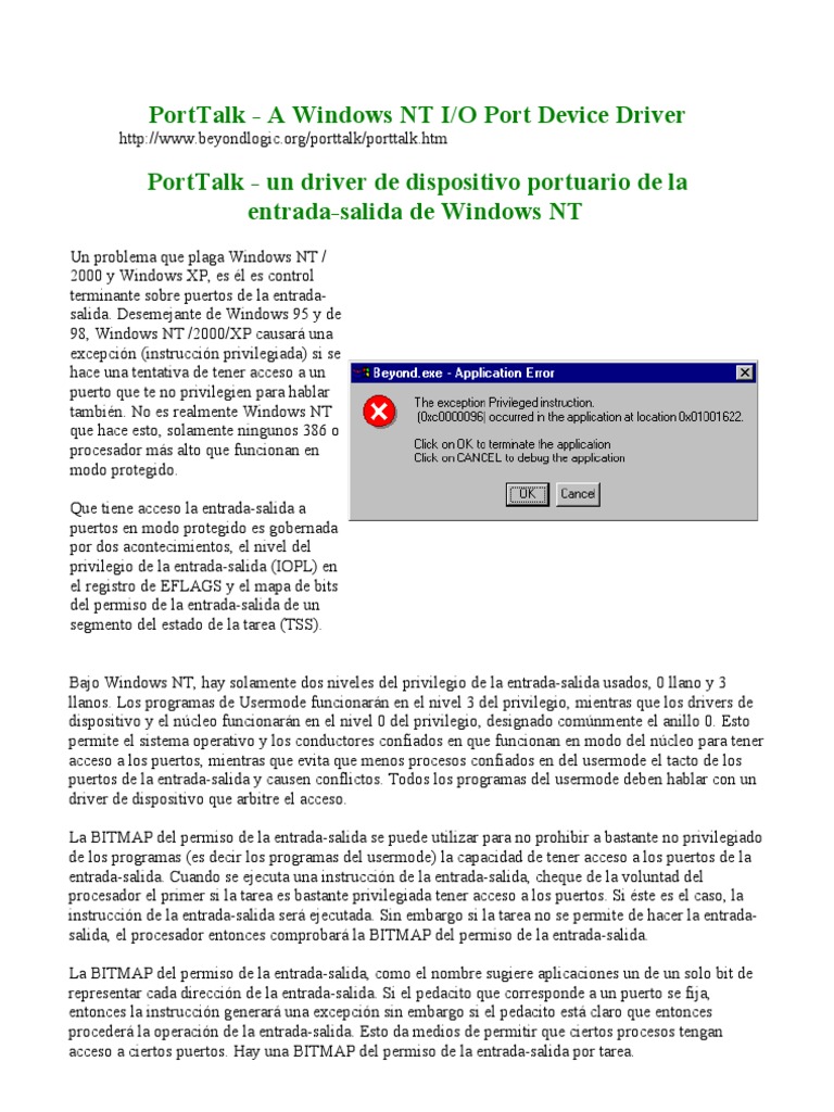 PortTalk - A Windows NT I-O Port Device Driver | PDF | Dos | Windows Nt