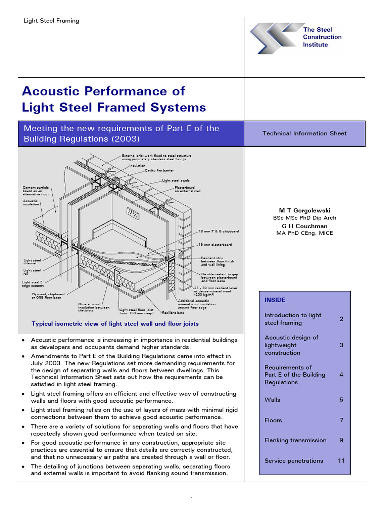 Acoustic Performance in Steel Framing | PDF | Framing (Construction) | Wall